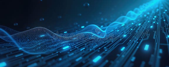 Abstract Futuristic Illustration of Blue Digital Data Stream. Binary Code Flows Over Complex ...