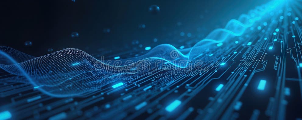 Abstract Futuristic Illustration of Blue Digital Data Stream. Binary Code Flows Over Complex ...