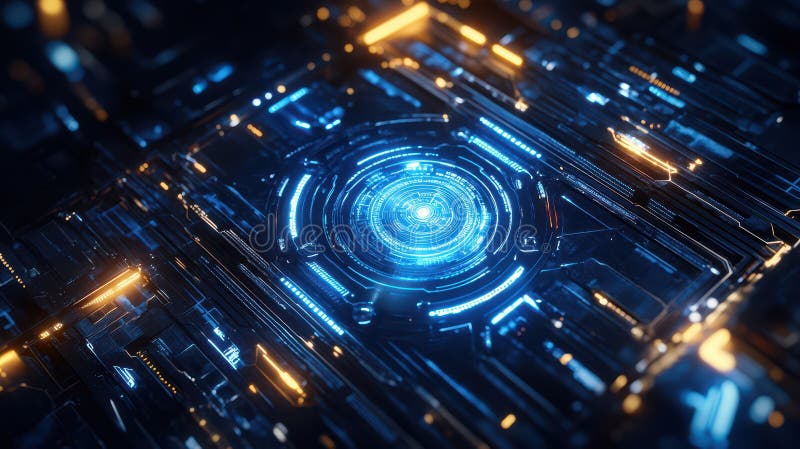 Abstract Futuristic Interface with Glowing Blue and Orange Lights Stock ...