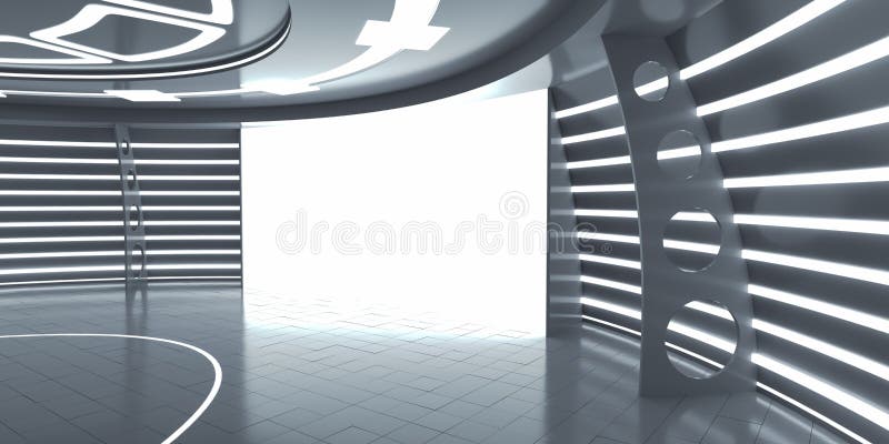 Abstract Futuristic Interior with Glowing Panel Stock Illustration ...