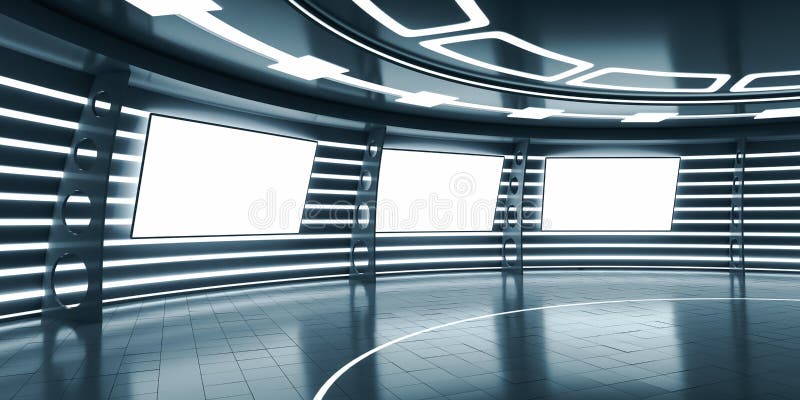 Abstract Futuristic Interior with Glowing Panels Stock Illustration ...