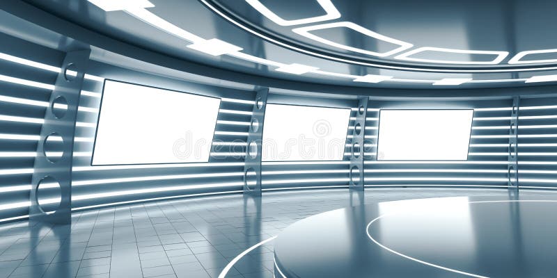 Abstract Futuristic Interior with Glowing Panels Stock Illustration ...