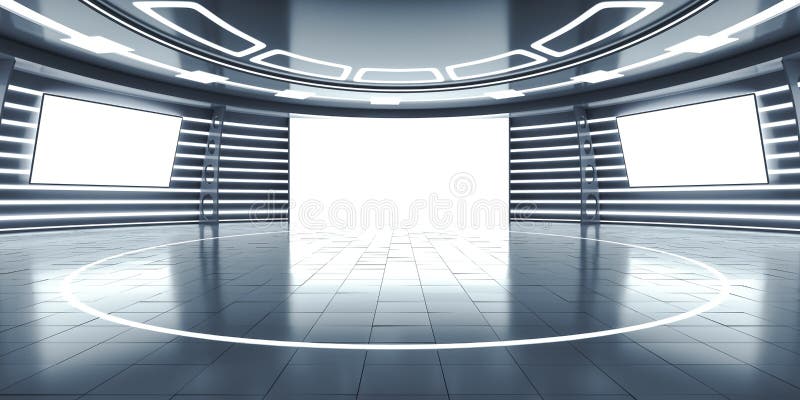 Abstract Futuristic Interior with Glowing Panels Stock Illustration ...