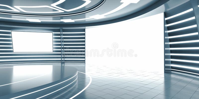 Abstract Futuristic Interior with Glowing Panels Stock Illustration ...