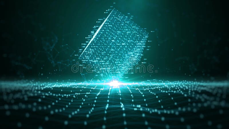 Abstract Futuristic 4K Blue Digital Technology Cyberspace Cube ...