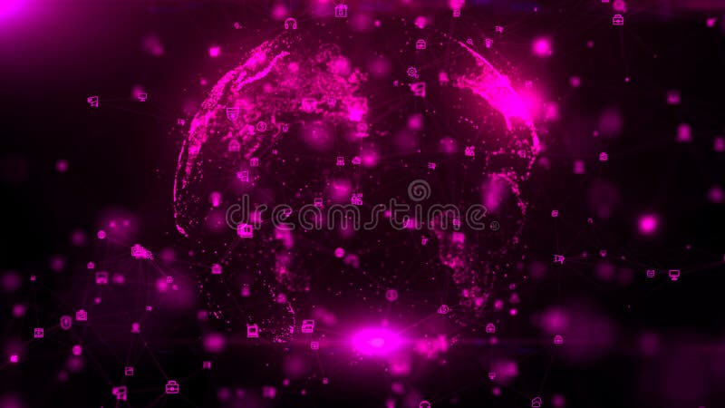 Abstract Futuristic 4K Purple Digital AI Globe Internet Web Network ...