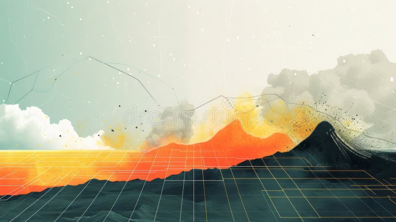 Abstract Futuristic Landscape with Technology-inspired Grid Stock Image ...