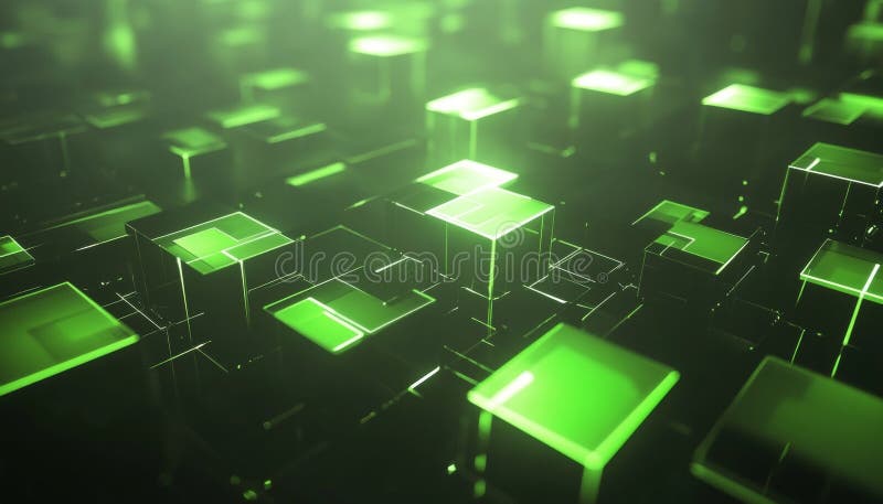 Futuristic Matrix of Glass and Glowing Cubes 3D Render Stock ...