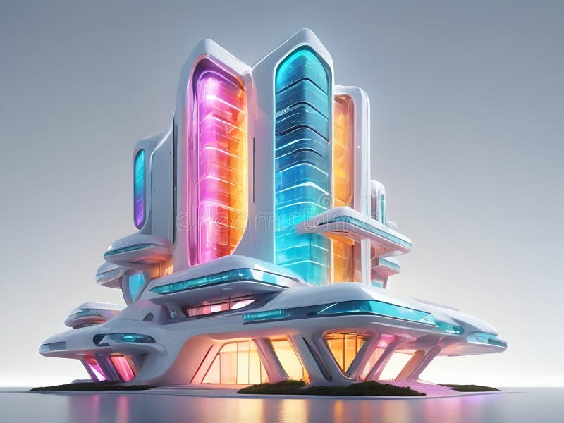 Abstract Futuristic Modern Building Bright and Glowing Colorful Light ...