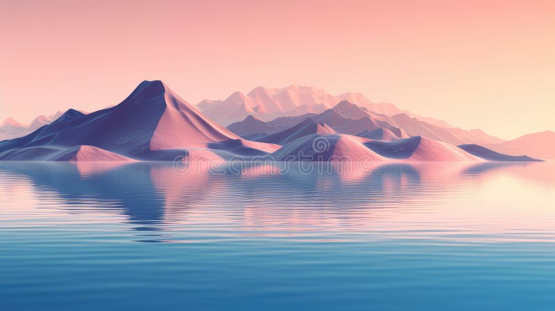 Abstract Futuristic Mountains Reflected in a Lake Extreme Closeup ...