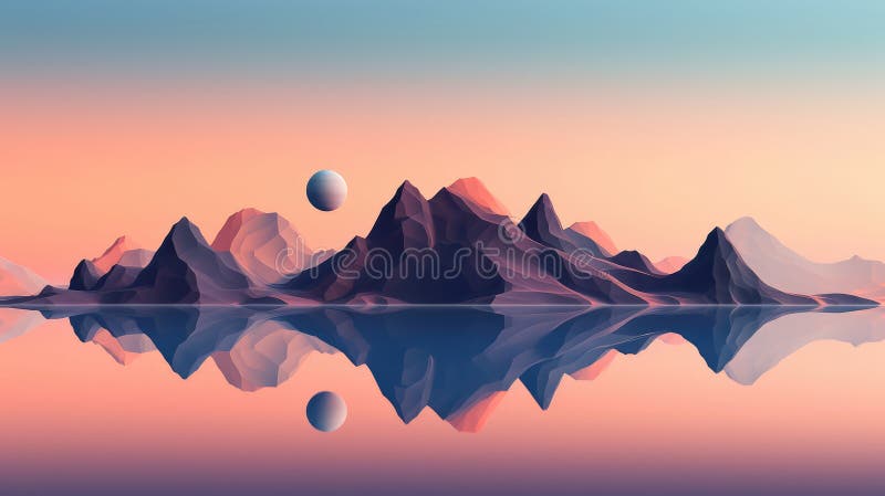 Abstract Futuristic Mountains Reflected in a Lake Extreme Closeup ...