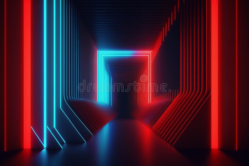 Abstract Futuristic Neon Background. Red Blue Lines, Glowing in the ...