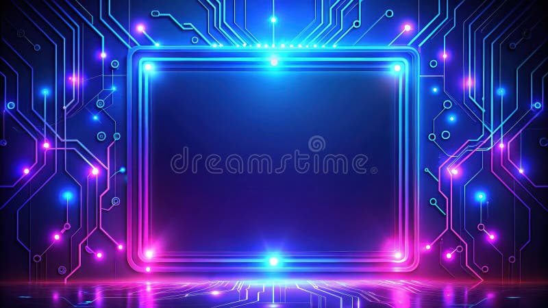 Abstract Futuristic Neon Circuit Board Display with Glowing Lines and ...
