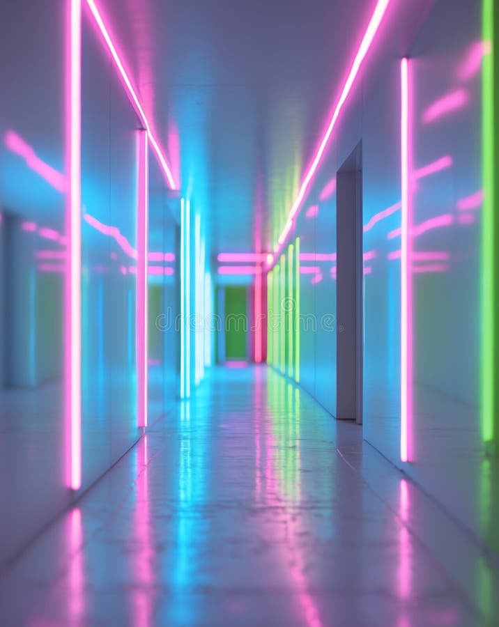 Abstract Futuristic Neon Corridor Digital Art Stock Image - Image of ...