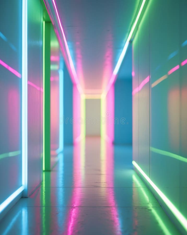 Abstract Futuristic Neon Corridor Digital Art. Stock Photo - Image of ...