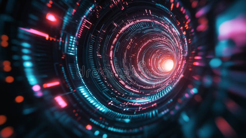 Abstract Futuristic Neon Tunnel Digital Vortex Stock Illustration ...