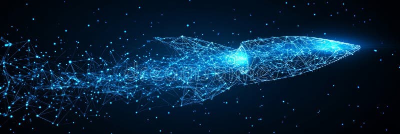 Abstract Futuristic Rocket Ship Formed by Glowing Lines and Dots ...