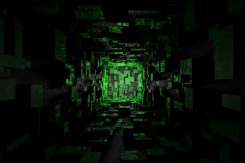 Abstract Futuristic Sci Fi Dark Green Light Room Background Wallpaper ...