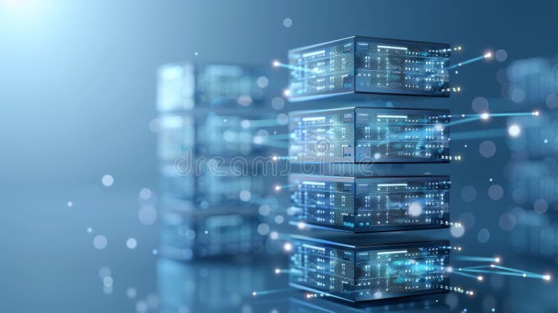 Abstract Futuristic Server Stacks Connected with Glowing Lines Against ...