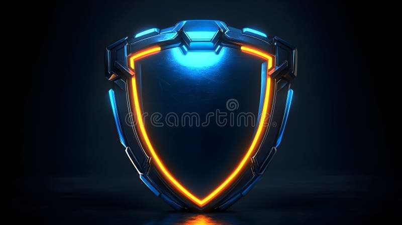 Abstract Futuristic Shield with Glowing Blue and Orange Edges on Dark ...