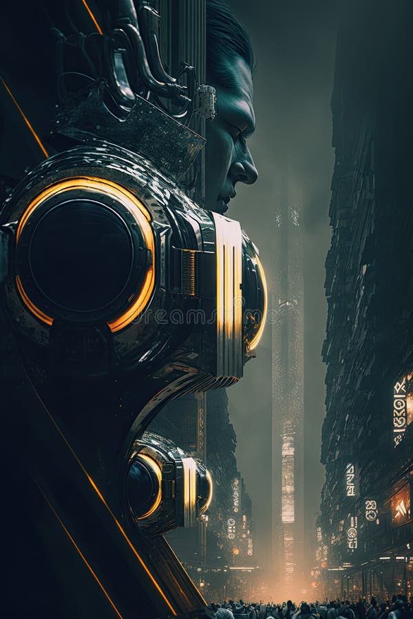 Abstract Futuristic Space Cyborg, AI, Robotic Android on a Desolate ...