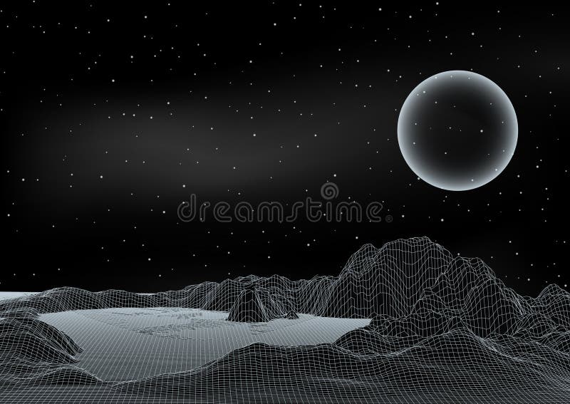 Abstract Futuristic Space Scene with Wireframe Digital Landscape Stock ...