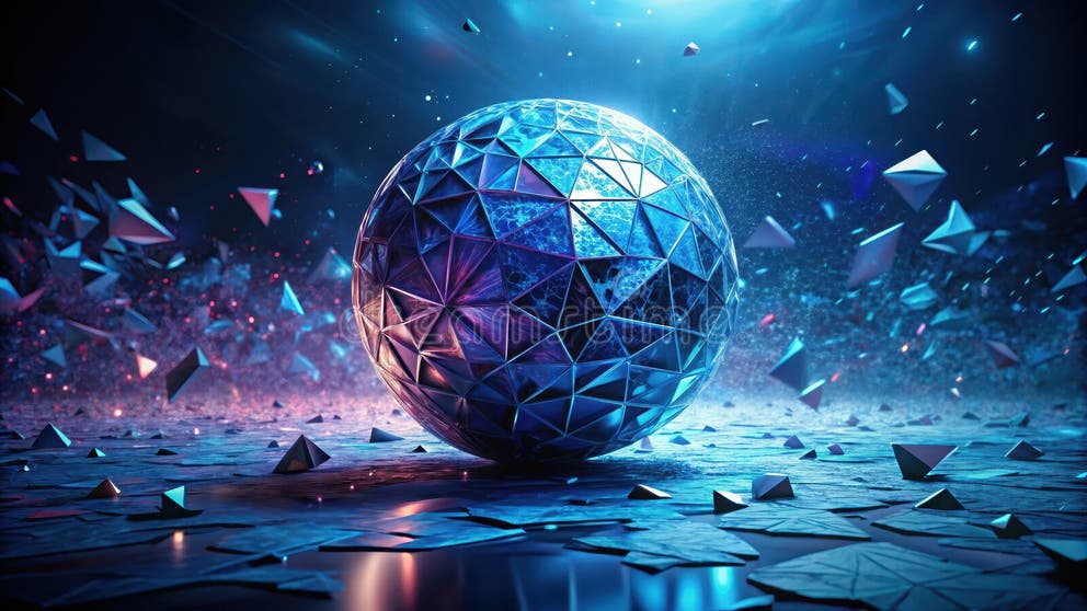 Abstract Futuristic Sphere Resting on a Crystalline Surface ...