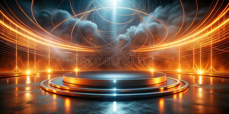 Abstract Futuristic Stage with Glowing Lines and Smoke. Generative AI ...