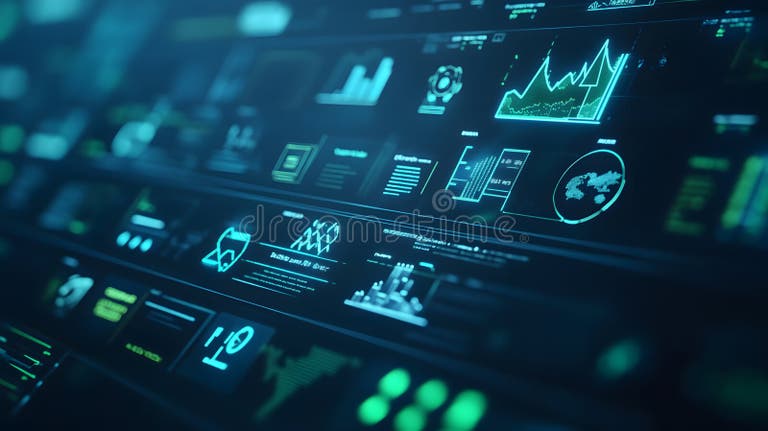 Abstract Futuristic Teal and Green Data Visualization Interface Stock ...