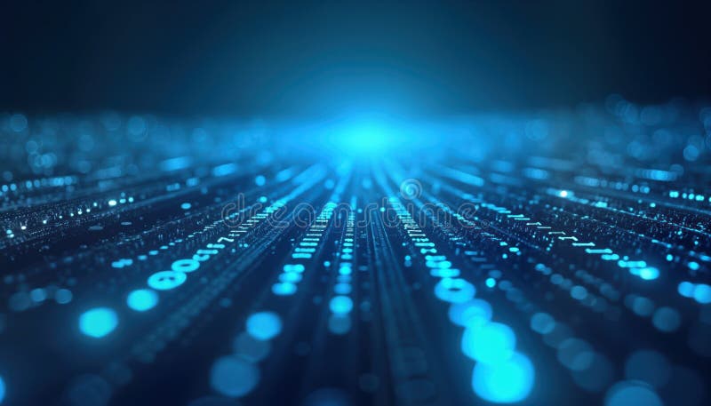 Abstract Futuristic Tech Background. Blue Lines of Binary Code Create Dynamic Pattern. Digital ...