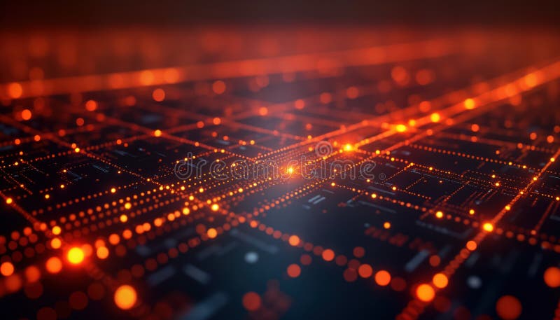Abstract Futuristic Tech Design. Glowing Orange, Red Circuit Lines on ...