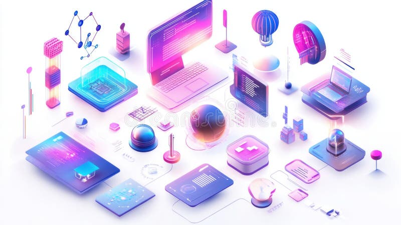 Abstract Futuristic Tech Icons Representing Digitalization and ...