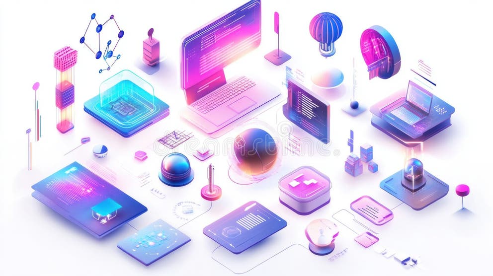 Abstract Futuristic Tech Icons Representing Digitalization and ...