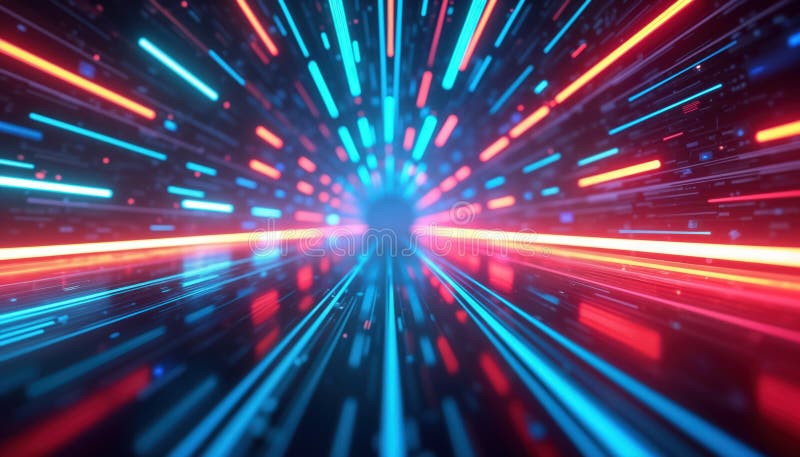 Abstract Futuristic Tech Scene with Fast Glowing Neon Light Lines ...