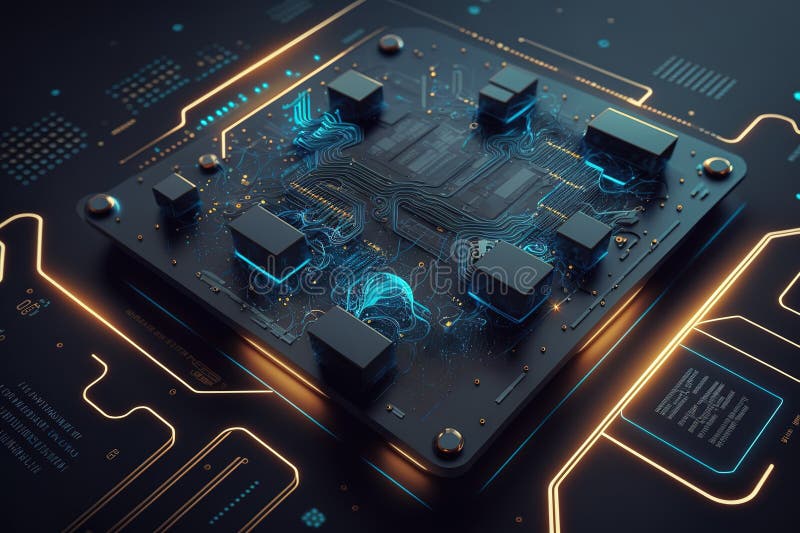 Abstract Futuristic Technological Background, Floating Circuits, Charts ...