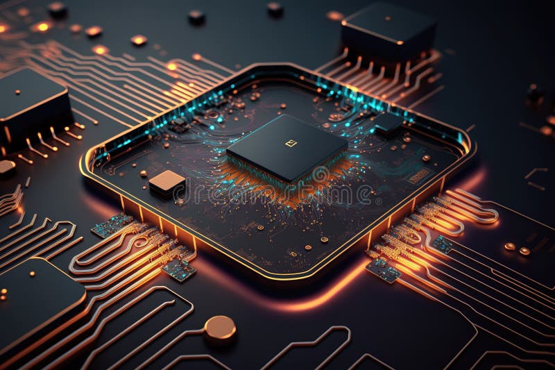 Abstract Futuristic Technological Background, Floating Circuits, Charts ...