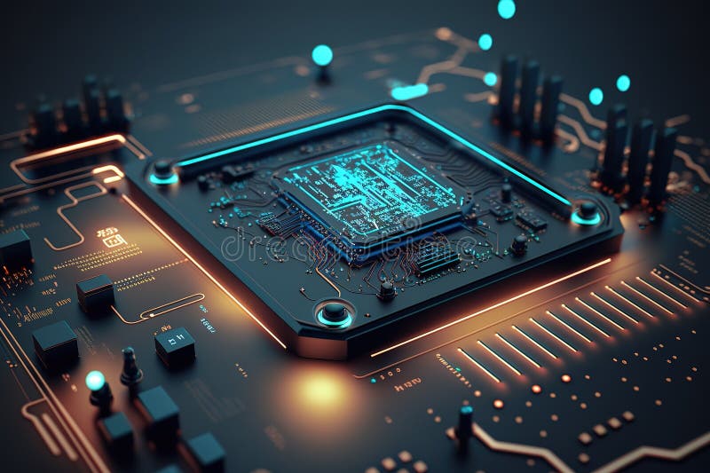 Abstract Futuristic Technological Background Floating Circuits Charts Digits Elements Nano