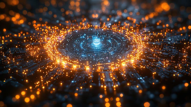 Abstract Technology Background Featuring a Glowing Blue Core with ...