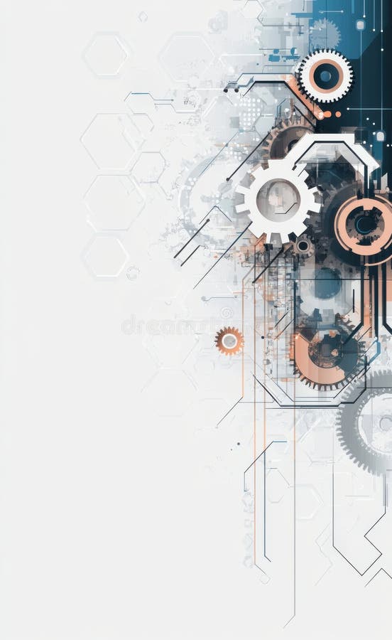 Abstract Futuristic Technology Background with Gears and Hexagonal ...