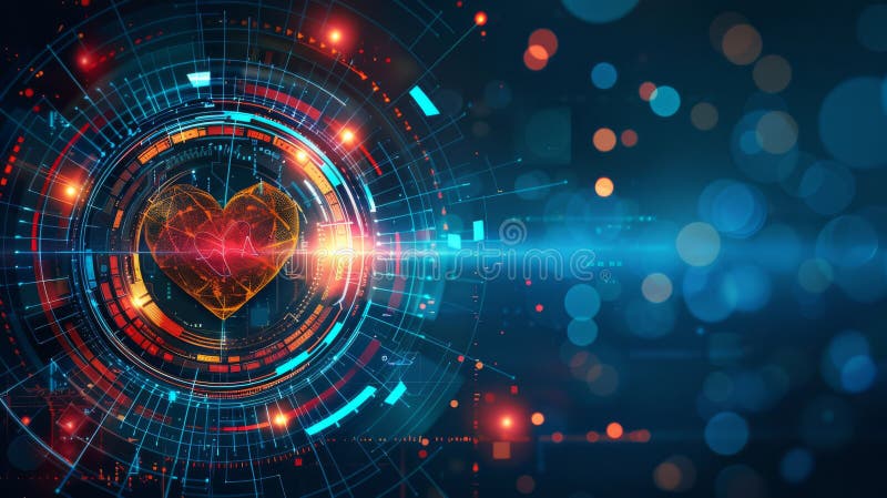 Abstract Futuristic Technology Background with Glowing Heart Symbol ...