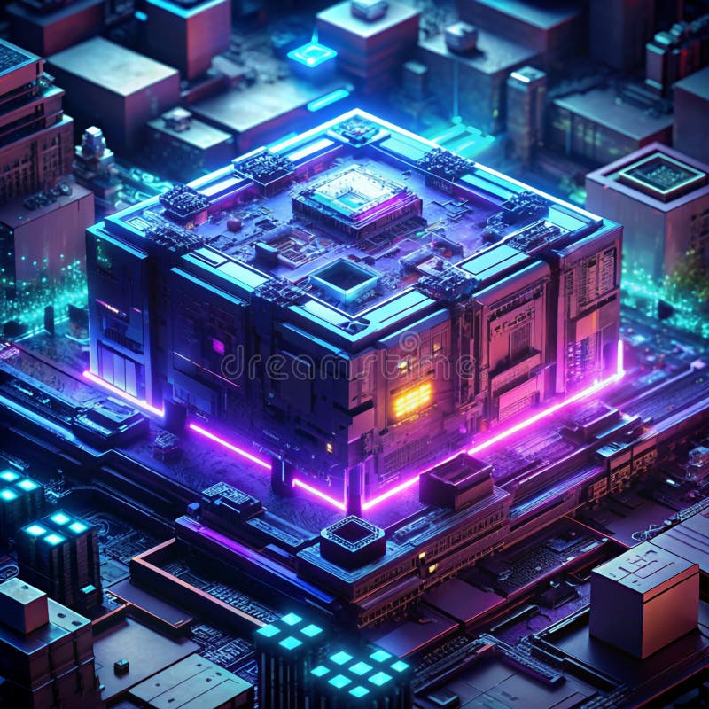 Abstract Futuristic Technology Cube Stock Illustration - Illustration ...