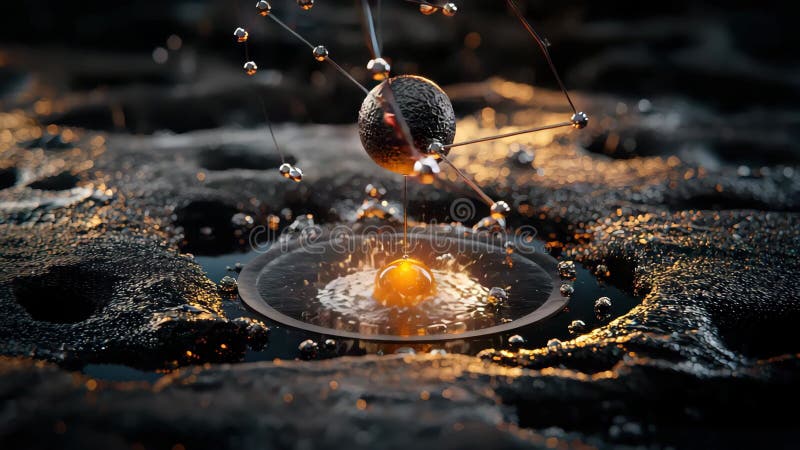 Abstract Futuristic Technology Glowing Sphere Metallic Structure Dark Textured Surface Dynamic ...