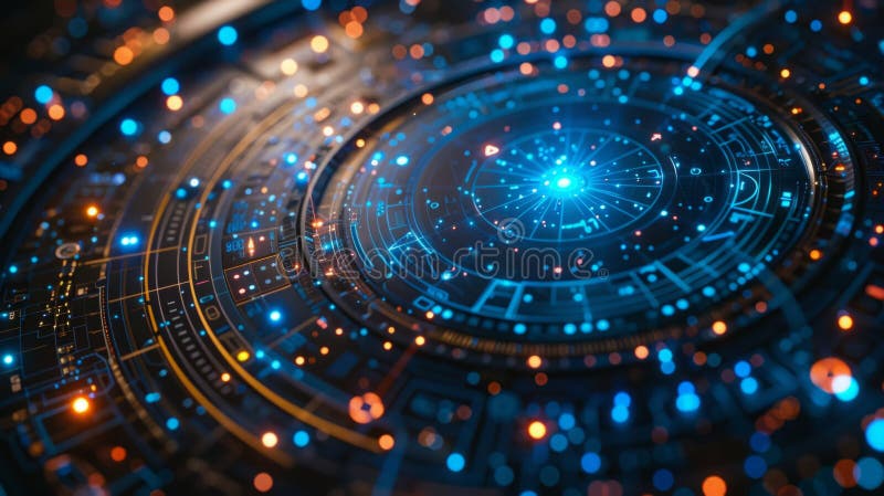 Abstract Futuristic Technology Interface with Glowing Blue and Orange ...