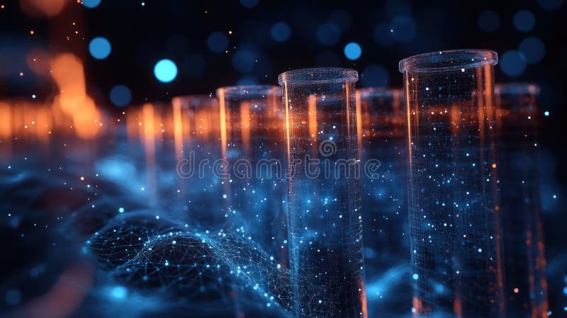 Abstract Futuristic Test Tubes, Glowing Particles, Research Lab Stock ...