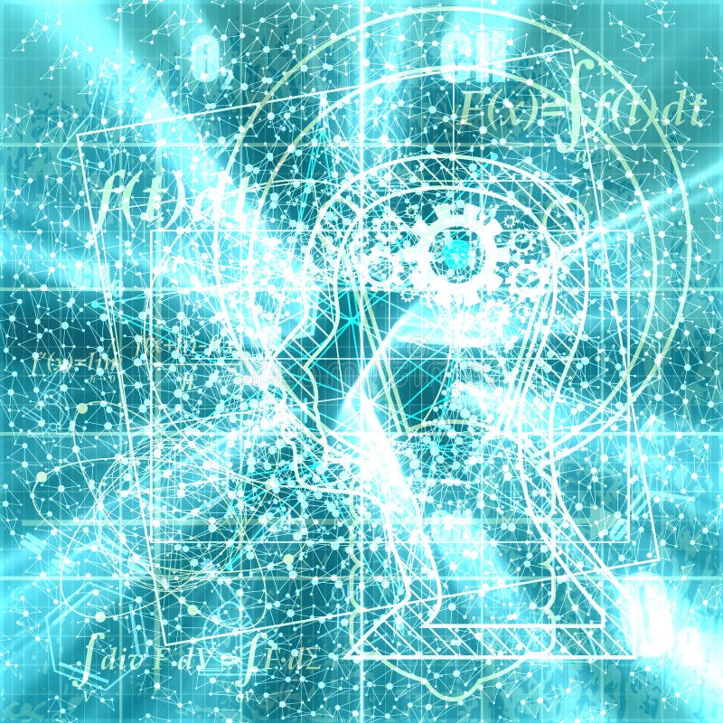 Abstract Futuristic Thin Line Pattern with Math Formula, Human ...