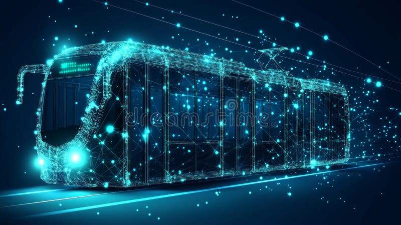 Abstract Futuristic Tram, Digital Technology, Blue Background ...