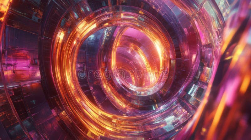 Abstract Futuristic Tunnel of Glowing Rings Stock Illustration ...