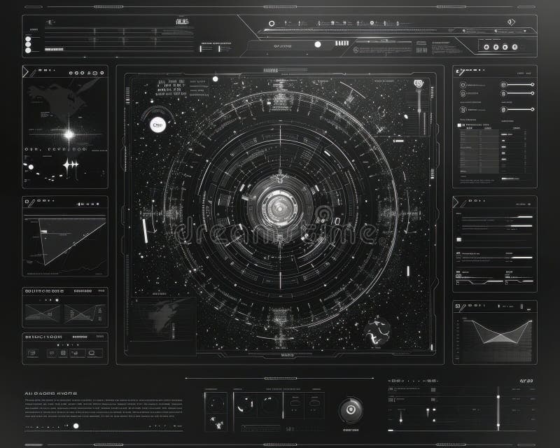 Abstract Futuristic User Interface Digital Display with Charts and Data Stock Illustration ...