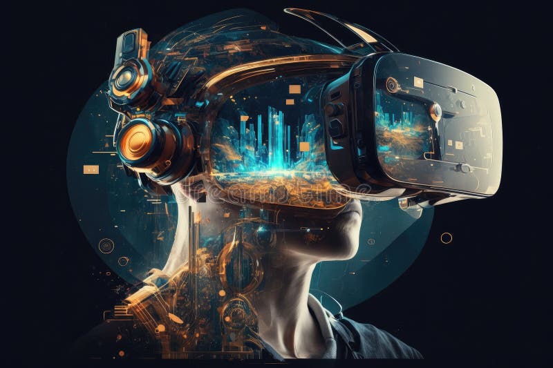 VR Headset, Double Exposure, Metaverse, Futuristic Virtual World, State ...