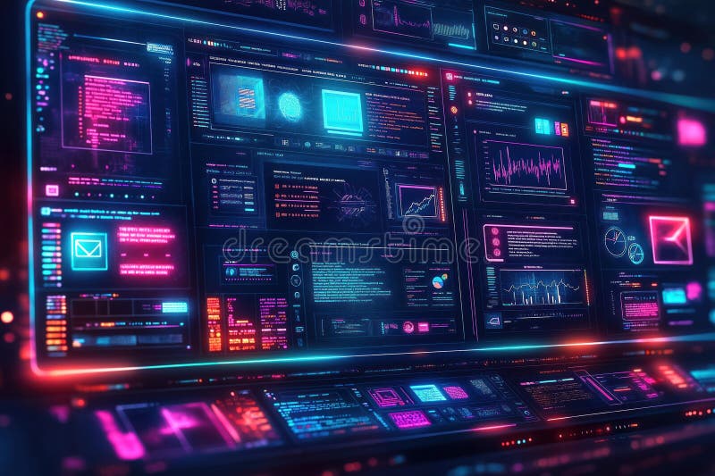 Abstract Futuristic Web Design Concept. Graphical User Interface Displays Interactive Elements ...